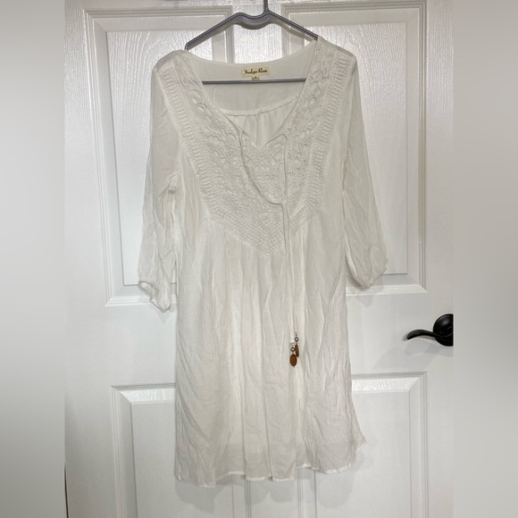 indigo Rose | Dresses | F White Peasant Boho Semi Sheer Shift Dress ...